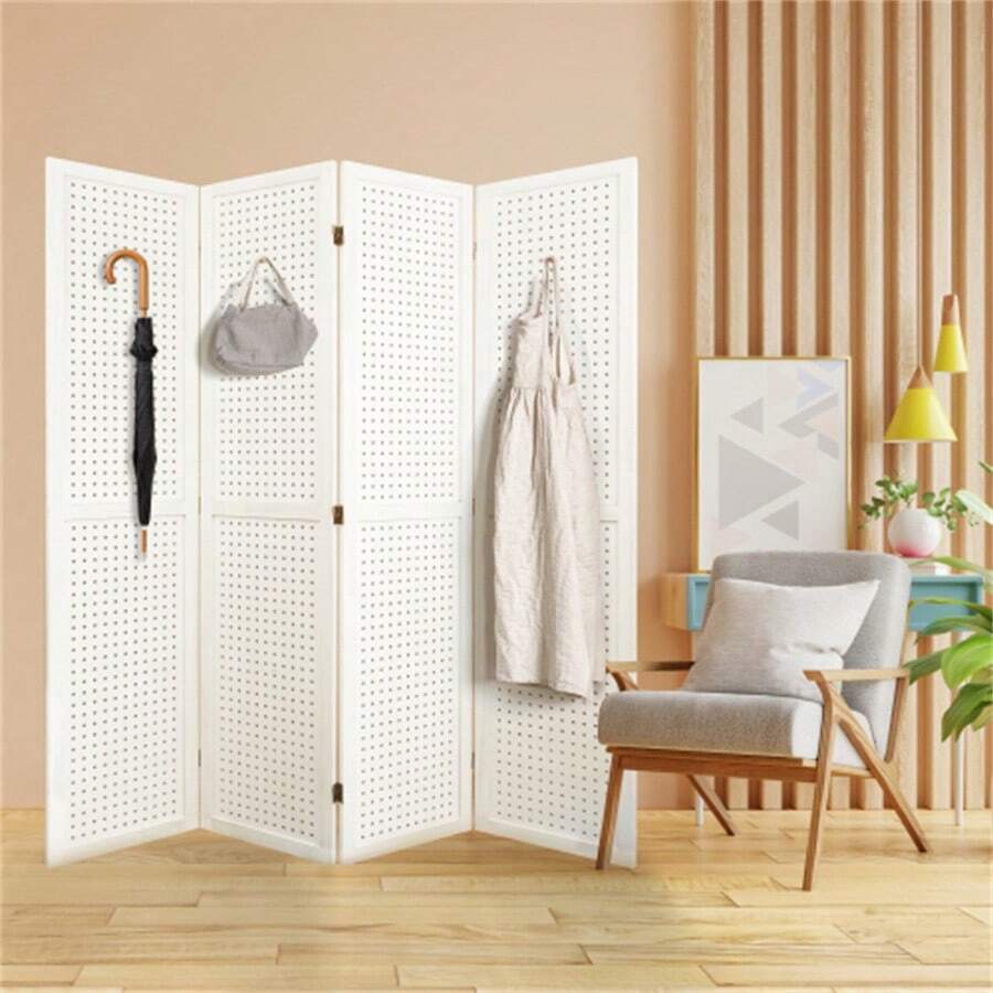 Room Divider, Pegboard Display Wooden Room Divider Folding Privacy ...