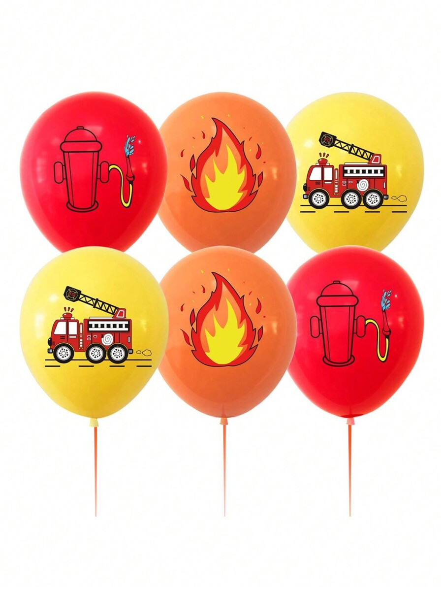 12pcs Firefighter Theme Birthday Party Decorations, Fire Truck, Flame ...
