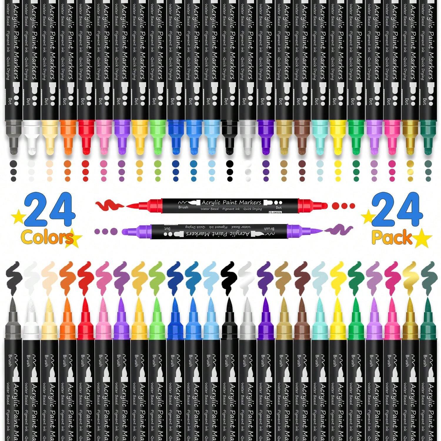 Ensemble de 24 couleurs de marqueurs de peinture acrylique, marqueurs ...