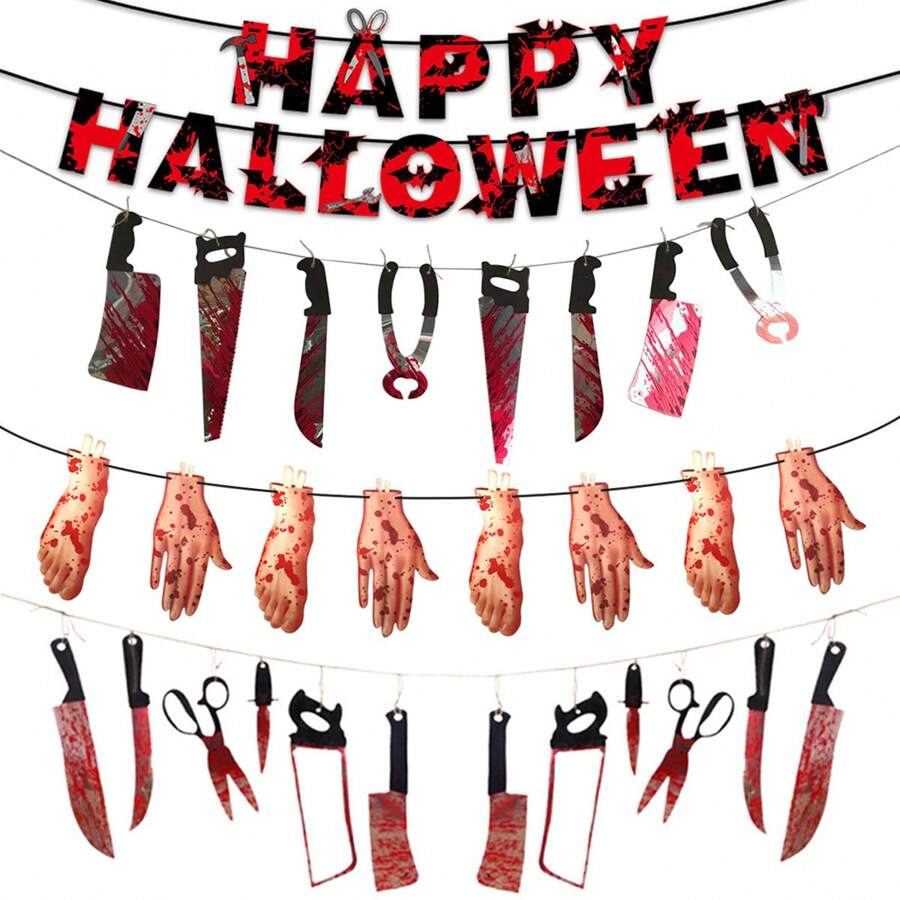 Halloween Decorations Party Banners, Horror Themed Bloody Kitchen Knife ...