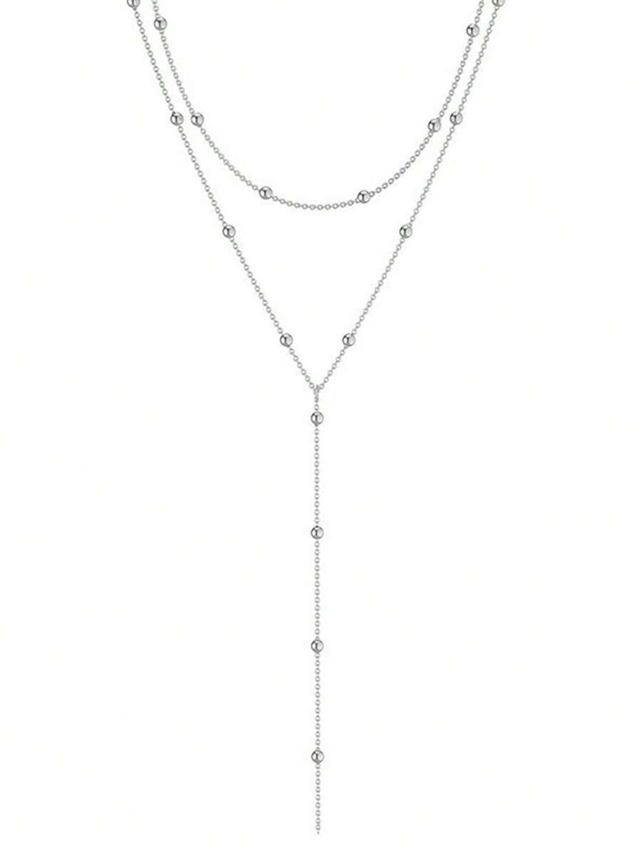 1pc Stainless Steel Double-Layer Necklace Long Pendant Necklace Jewelry ...