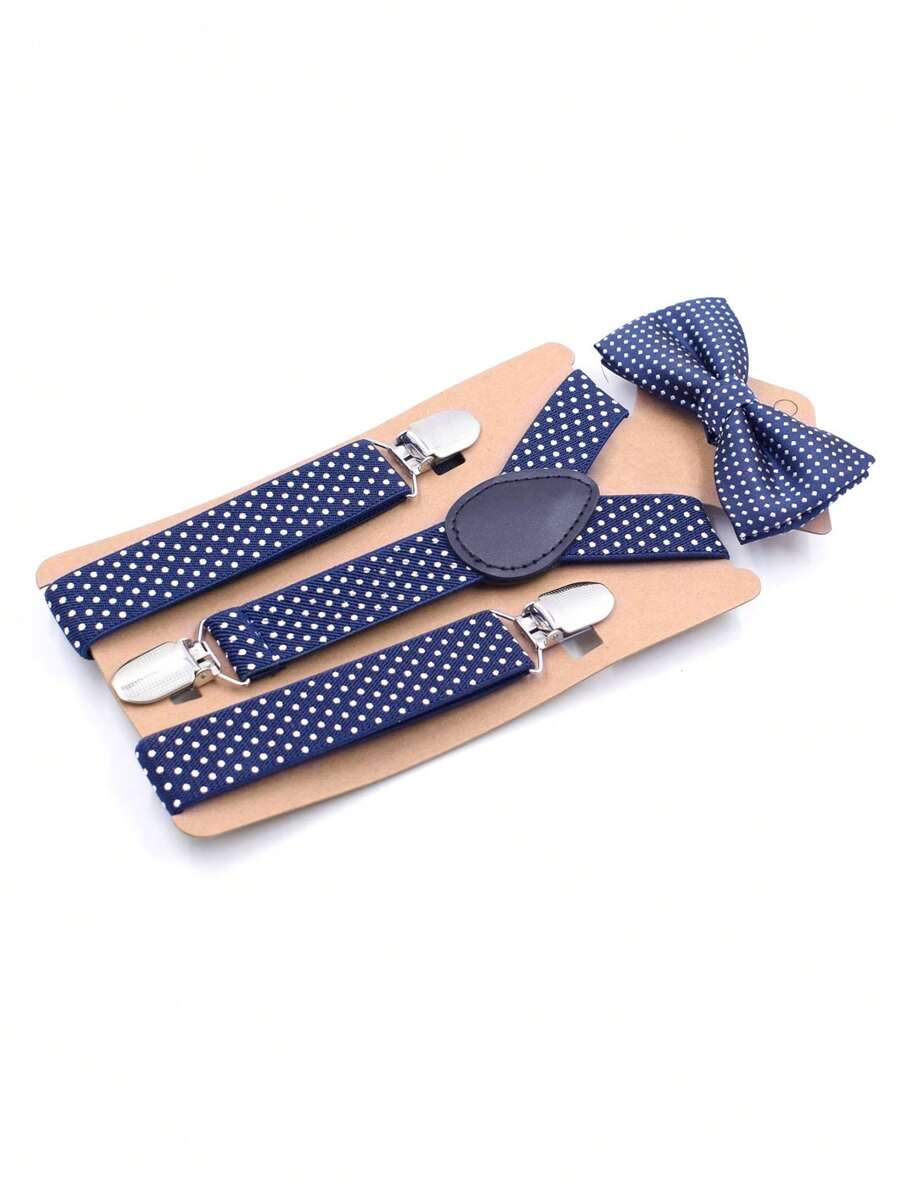 2.5cm Y-Shaped Bow Tie Set With Suspenders For Kids, Elastic 3-Clip ...