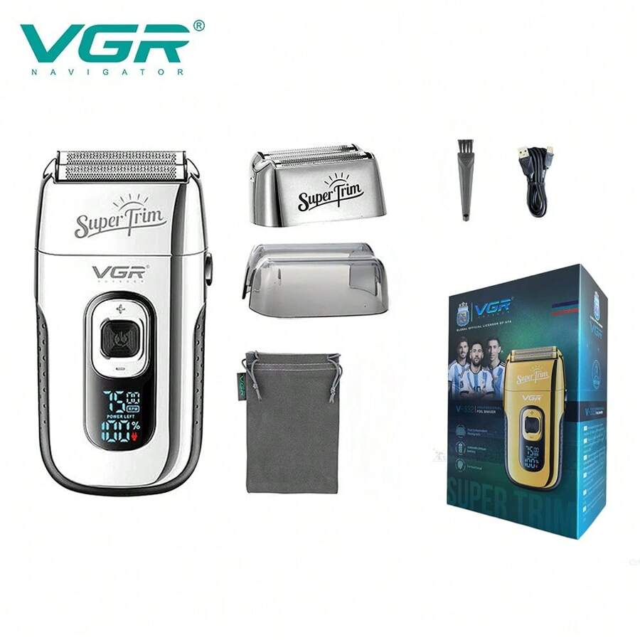VGR VGR Aparador de Barba Elétrico Profissional de Metal Recarregável e Sem Fio, Barbeador com ...