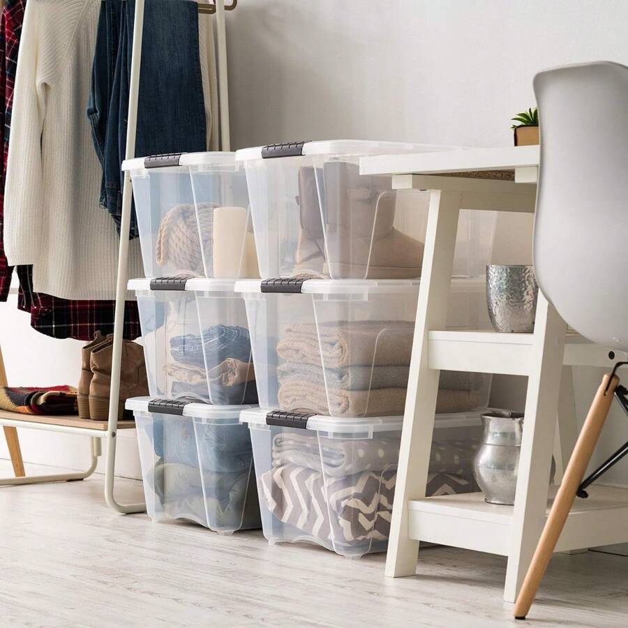 32 Qt Stackable Plastic Storage Bins With Lids, 6 Pack - See-Through ...