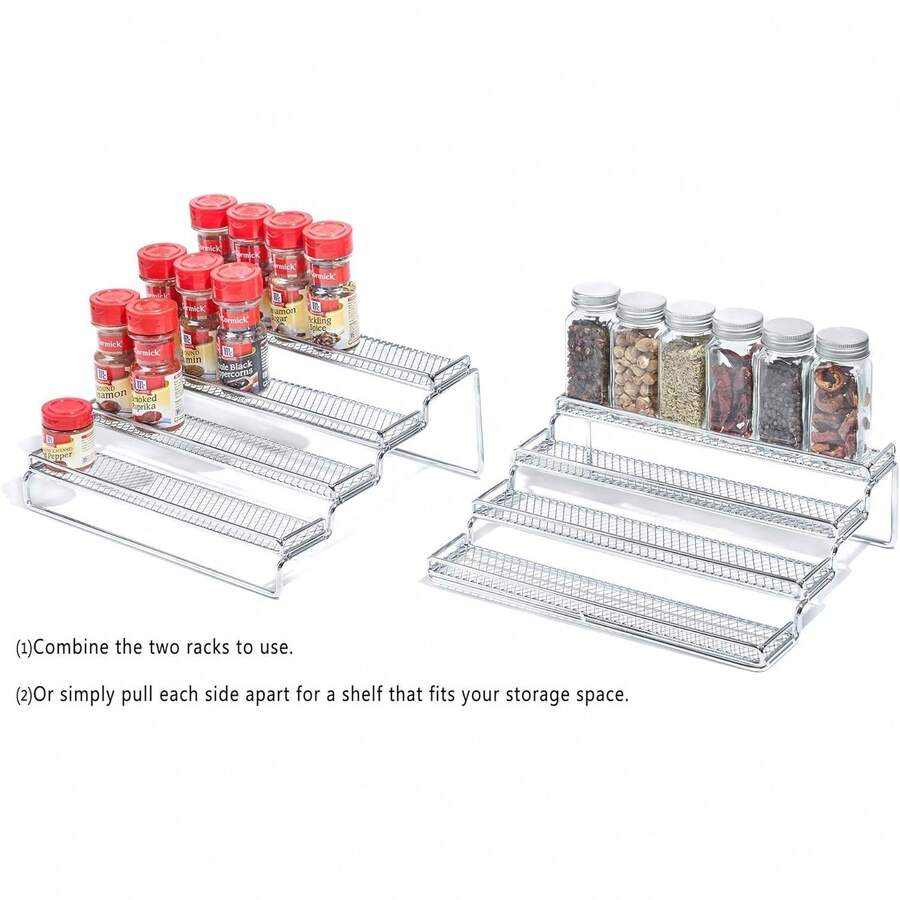 Expandable Spice Rack Organizer Metal Chrome 4 Tier Adjustable Shelf ...
