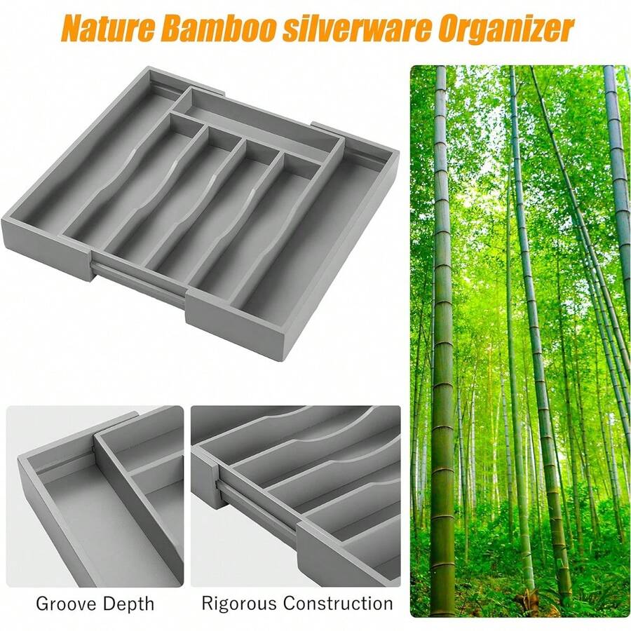 Grey Silverware Organizer 2 PIECE Kitchen Drawer Organizer Expandable ...