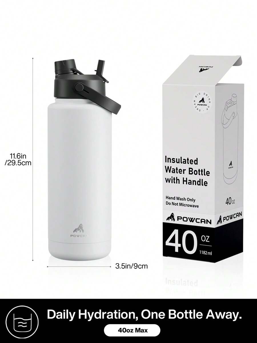 Powcan 40 Oz Insulated Water Bottle With 2-In-1 Straw And Spout Lid ...