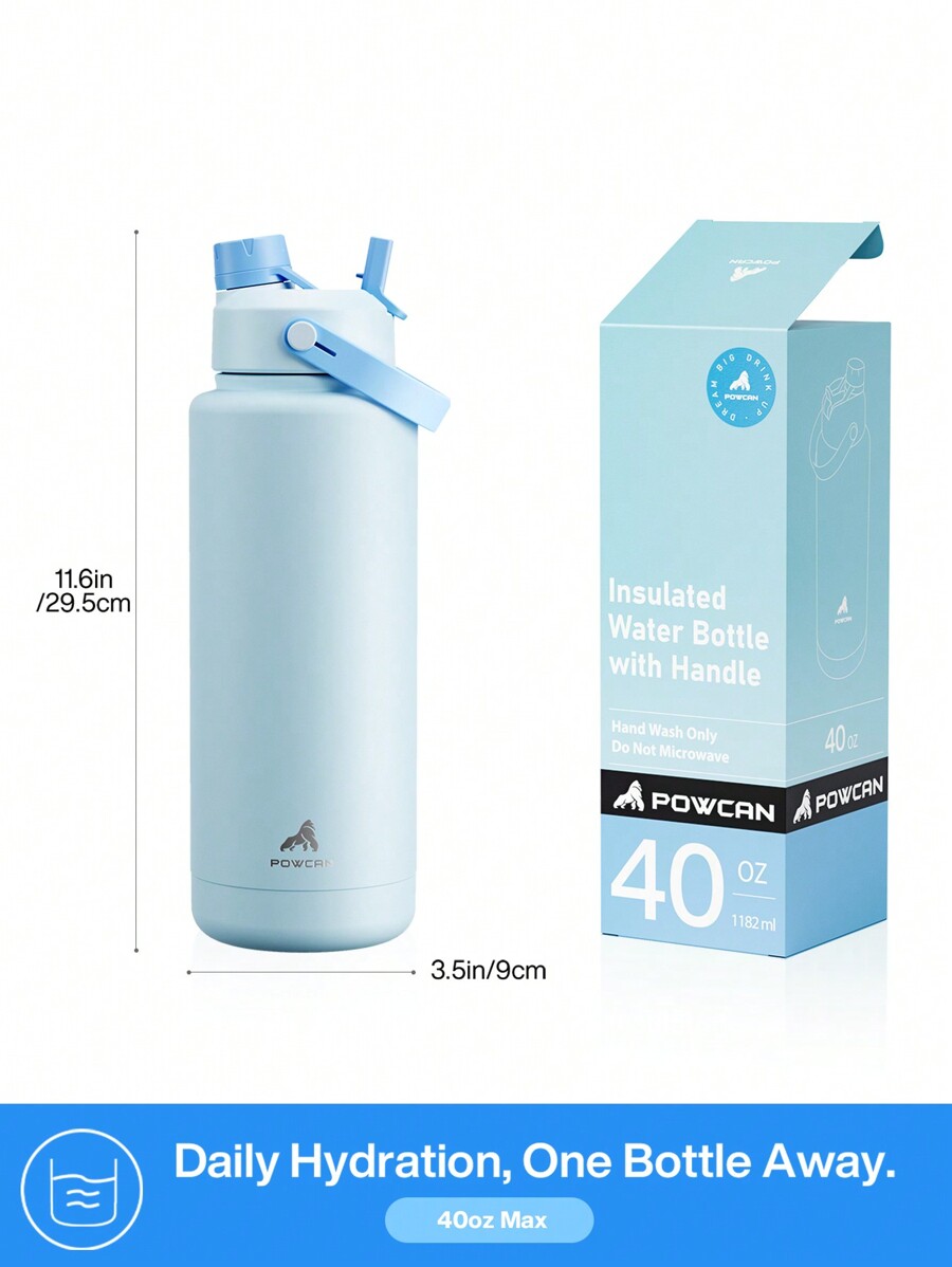 Powcan 40 Oz Insulated Water Bottle With 2-In-1 Straw And Spout Lid ...