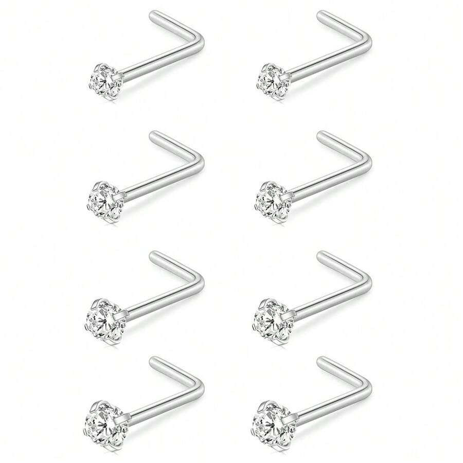 8pcs 316L Medical Steel 20G Nose Ring Studs L Shape Nose Nose Piercing ...