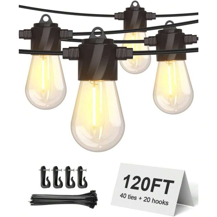 120FT Outdoor String Lights - LED Waterproof Patio Lights With 42 ...