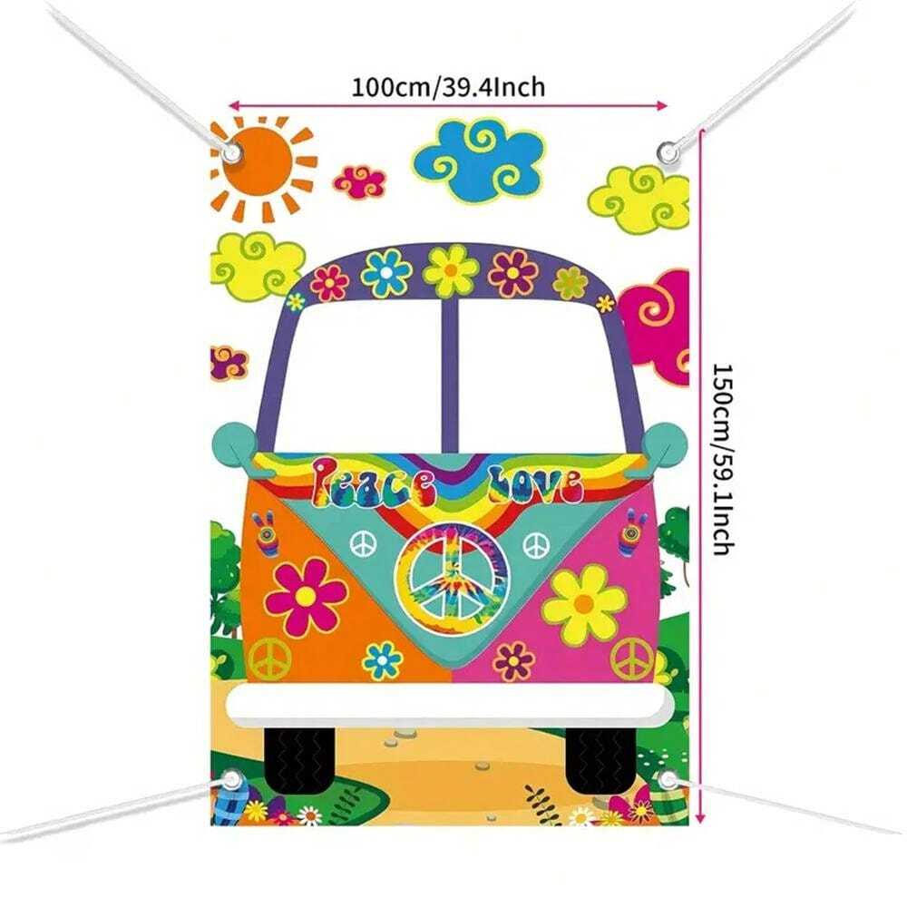 1pc 60s Hippie Bus Photo Props, Retro Funky Bohemian Party Supplies ...