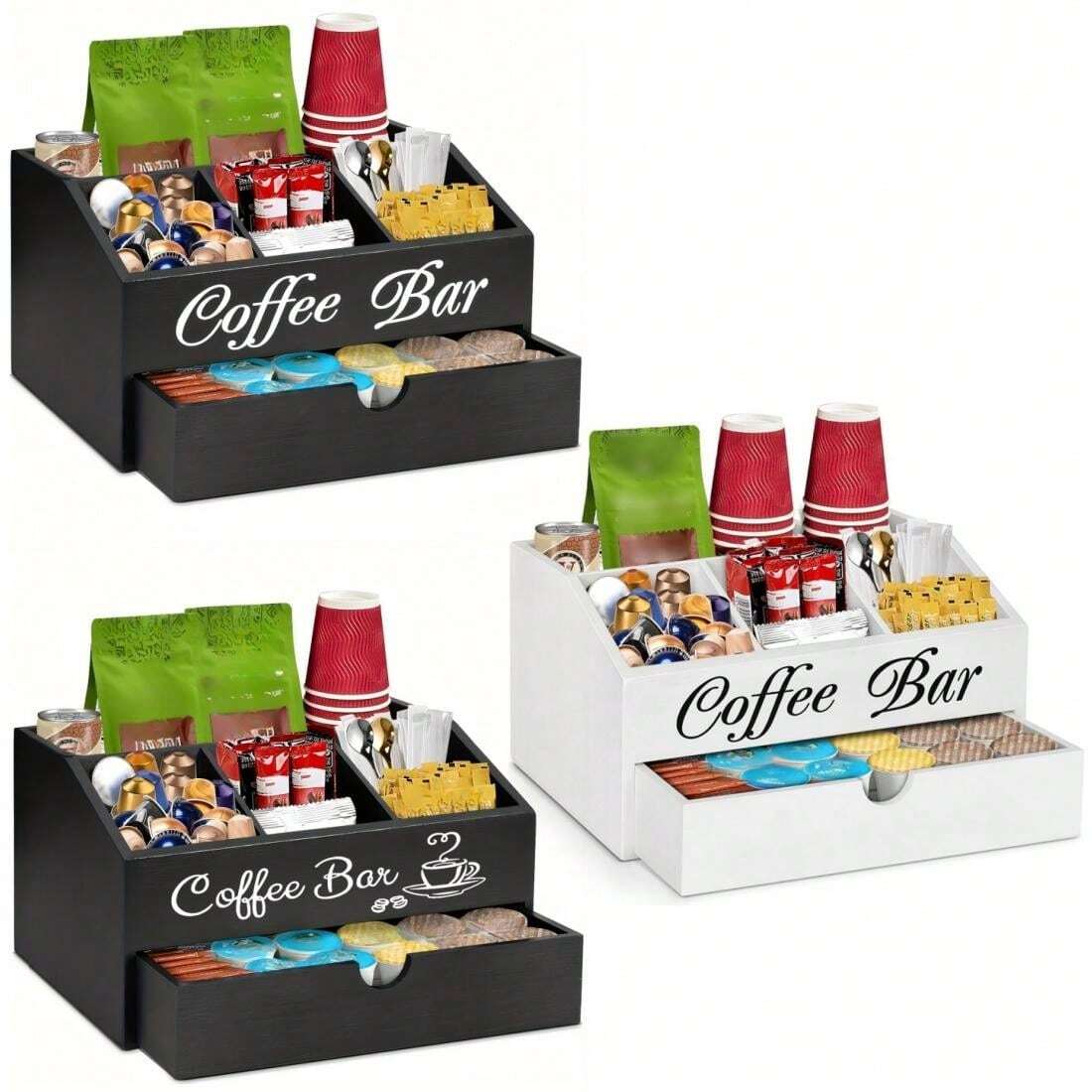 Coffee Bar Organizer For Counter - Rustic Black Wood Coffee Station ...