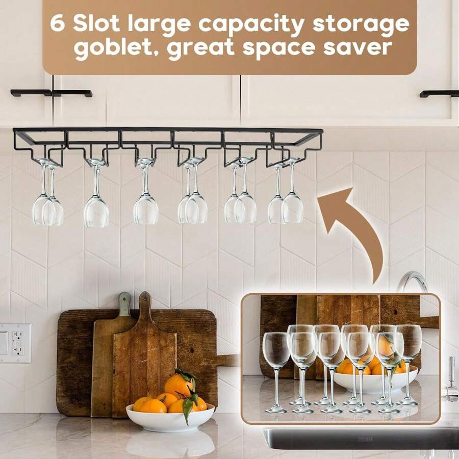 Wine Glass Rack Under Cabinet, 6 Row Extreme Large Stemware Hanger ...
