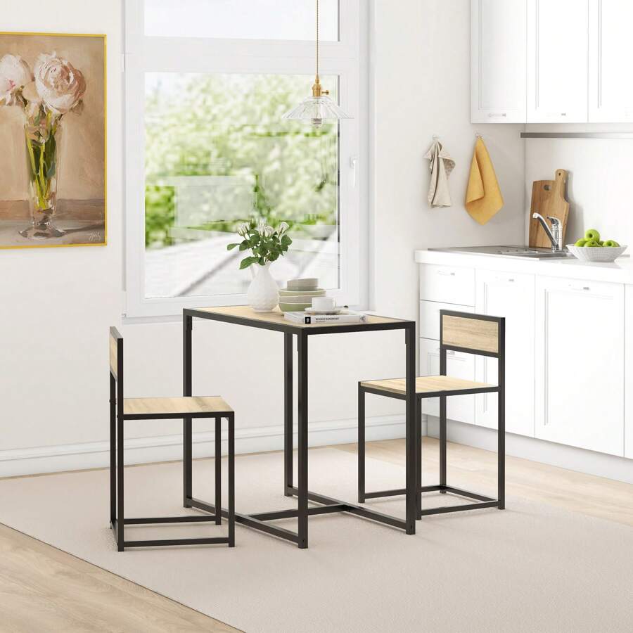 HOMCOM 3-Piece Industrial Dining Table Set For 2 Kitchen Table And ...