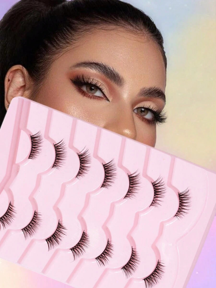 7 Pairs 4-10mm Cross Fishbone 3D Natural Long Fiber Eyelashes, Everyday ...