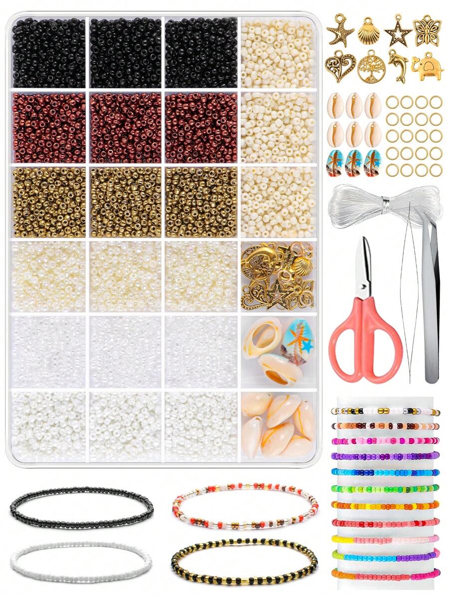 5250pcs 3mm Glass Seed Beads Bracelet Jewelry Making Kit, 7 Colors ...