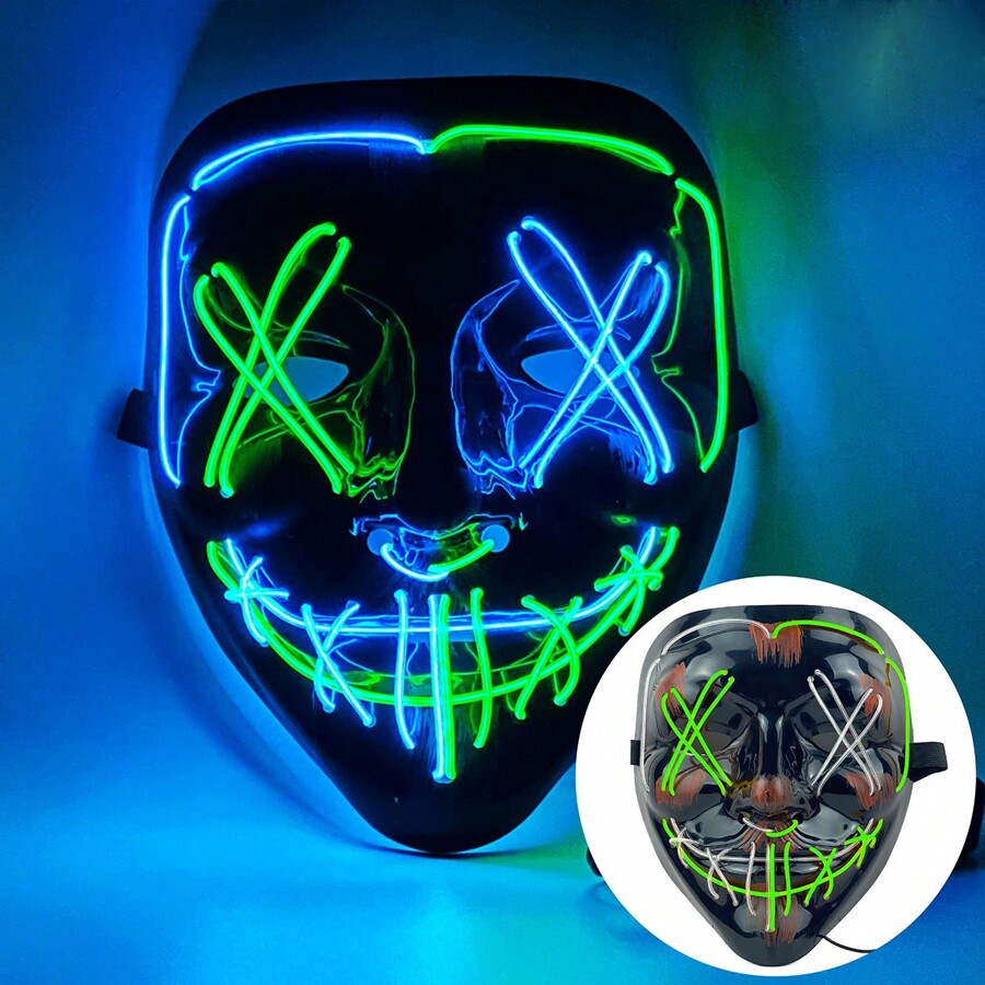 1pc Halloween Crossed Luminous Mask EL Cold Light Face Mask Black V ...