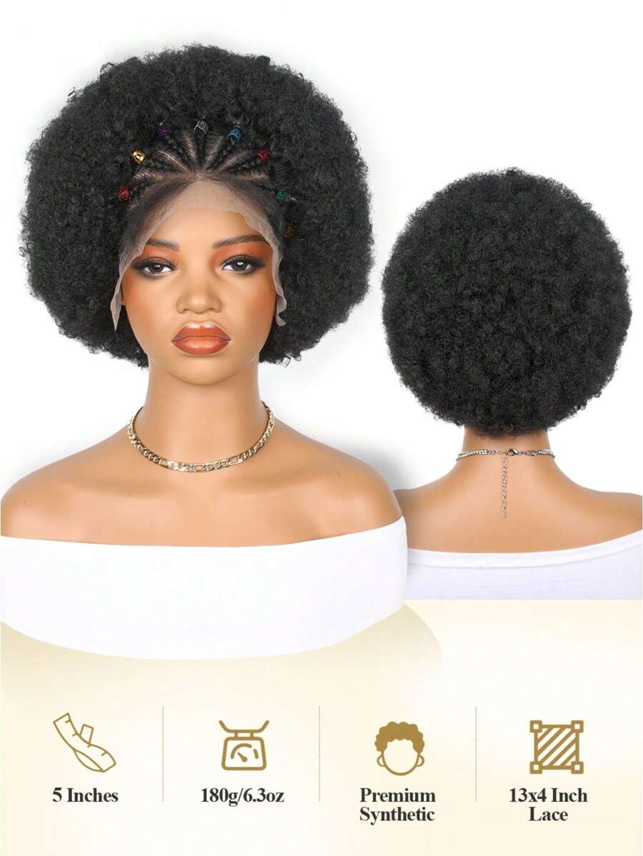 Cornrow met Afro Puff pruik 13x4 inch HD Lace Front Stitch Braid Zig ...