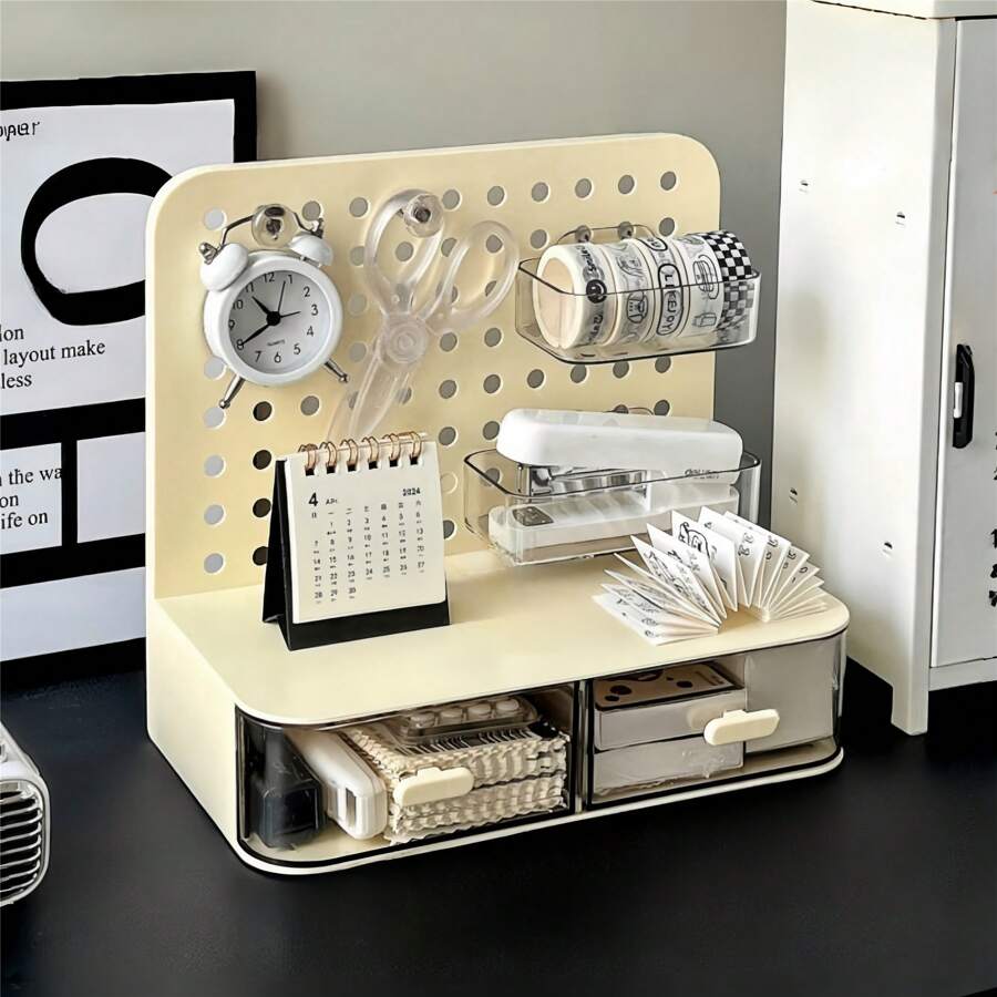 Plastic Desk Organizer With Drawers And Pin Board - Lightweight ...