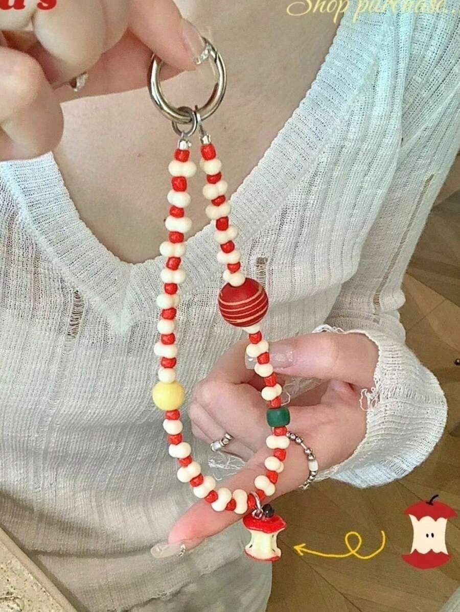 Y2K Cute Bowknot Apple Core Phone Chain Lanyard Charm Strap Wrist ...