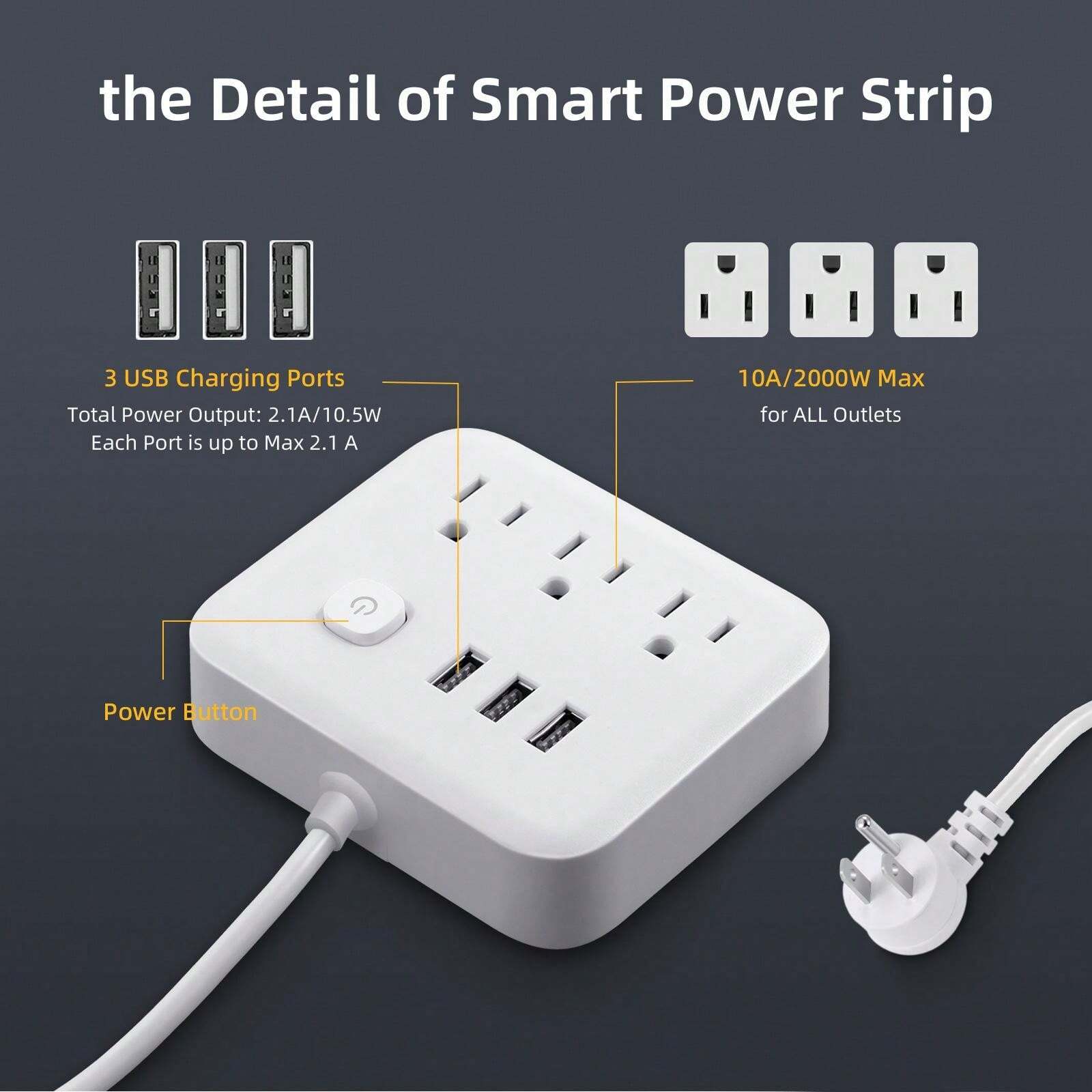 1 Multi-Functional Power Adapter, 3 USB, 3 AC Sockets, American ...