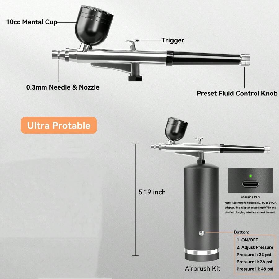 1pc Airbrush Kit With Compressor,Spray Guns - 48PSI High-Pressure ...