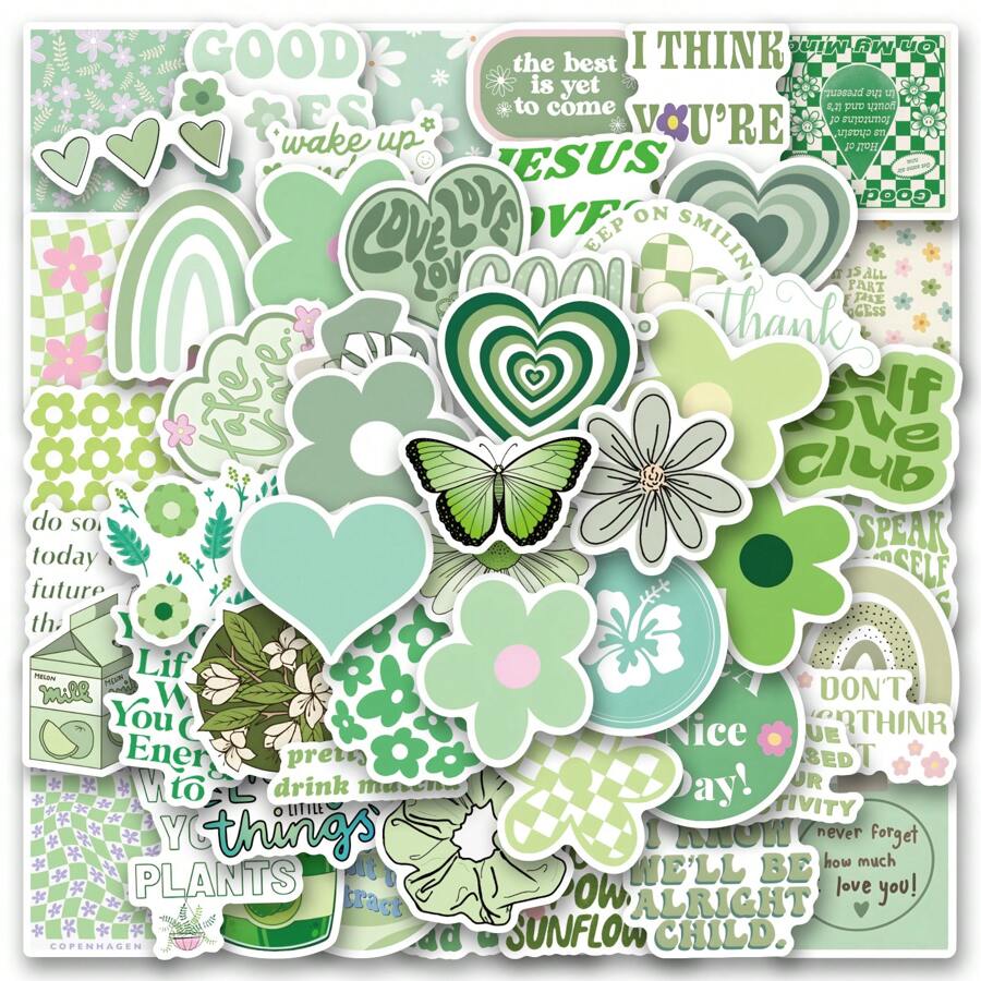 60 Pcs Danish Pastel Green Stickers Pack | Green Vinyl Stickers,High ...
