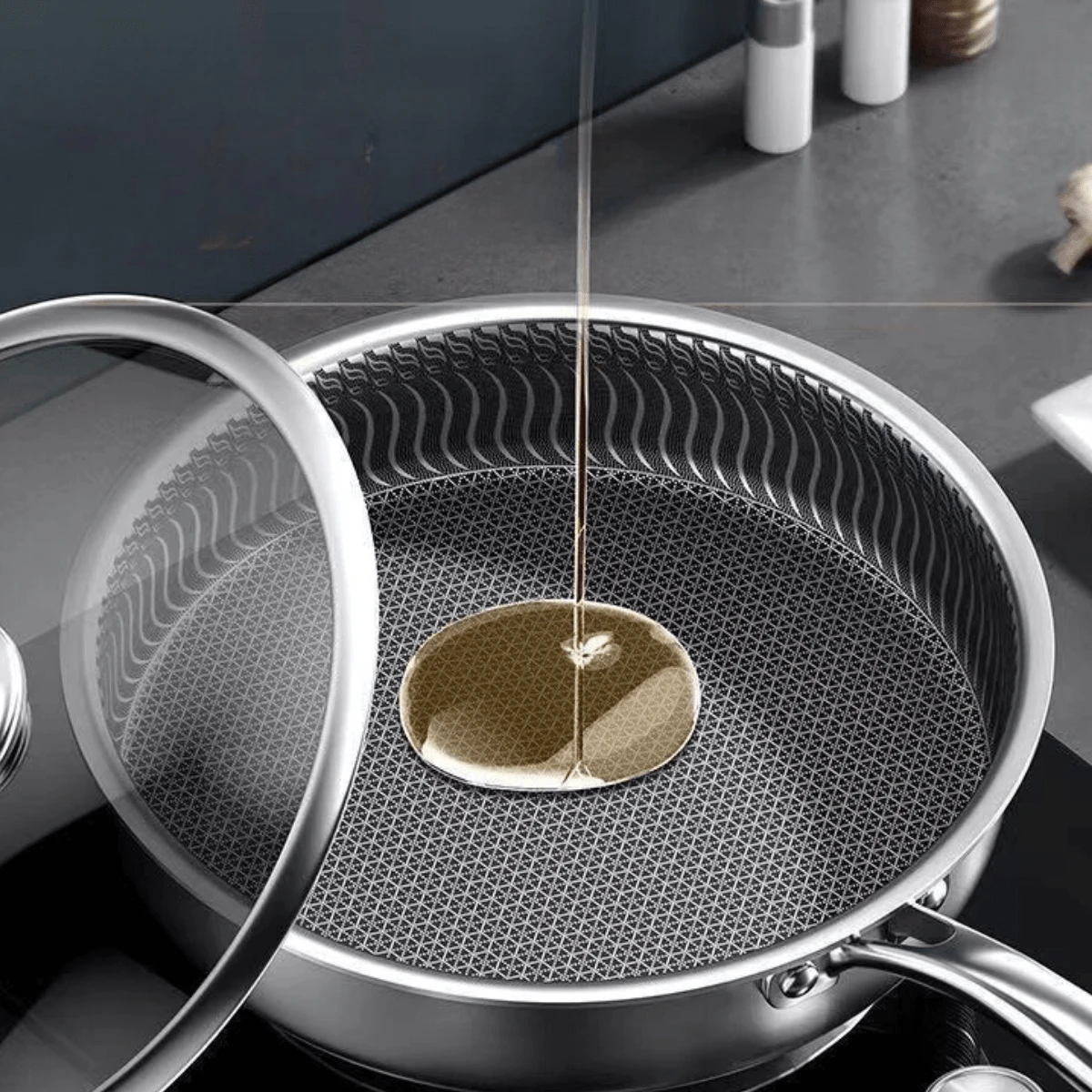 Padella multifunzionale antiaderente a nido d'ape - Wok in acciaio ...