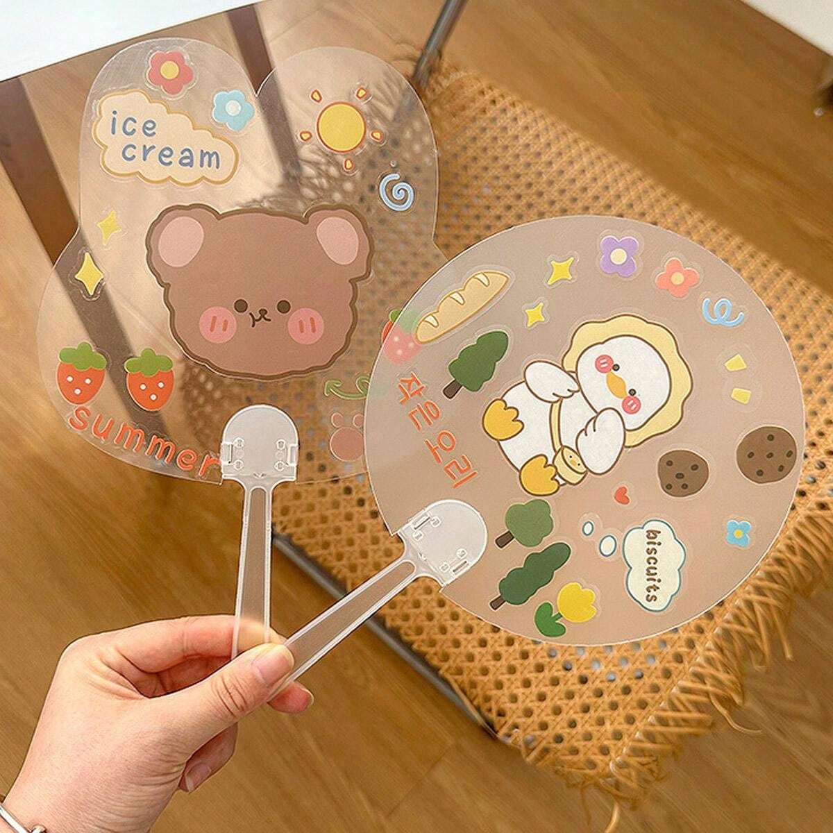 Mini Fan Handle Fan Handle, DIY Transparent Plastic Handle Graffiti ...