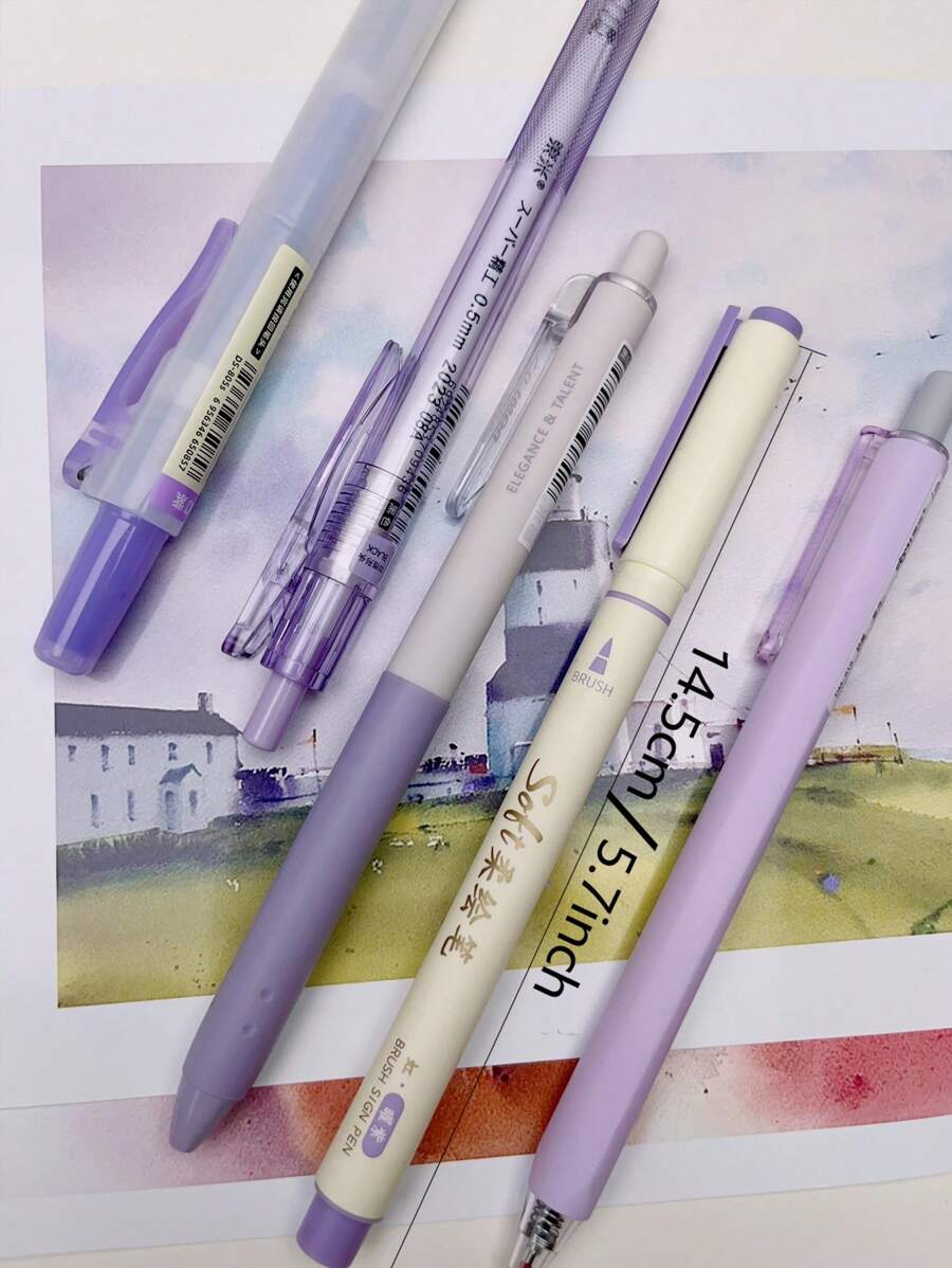 6pcs Classic Purple Gel Pens, Smooth 0.5mm Black Ink For Students ...