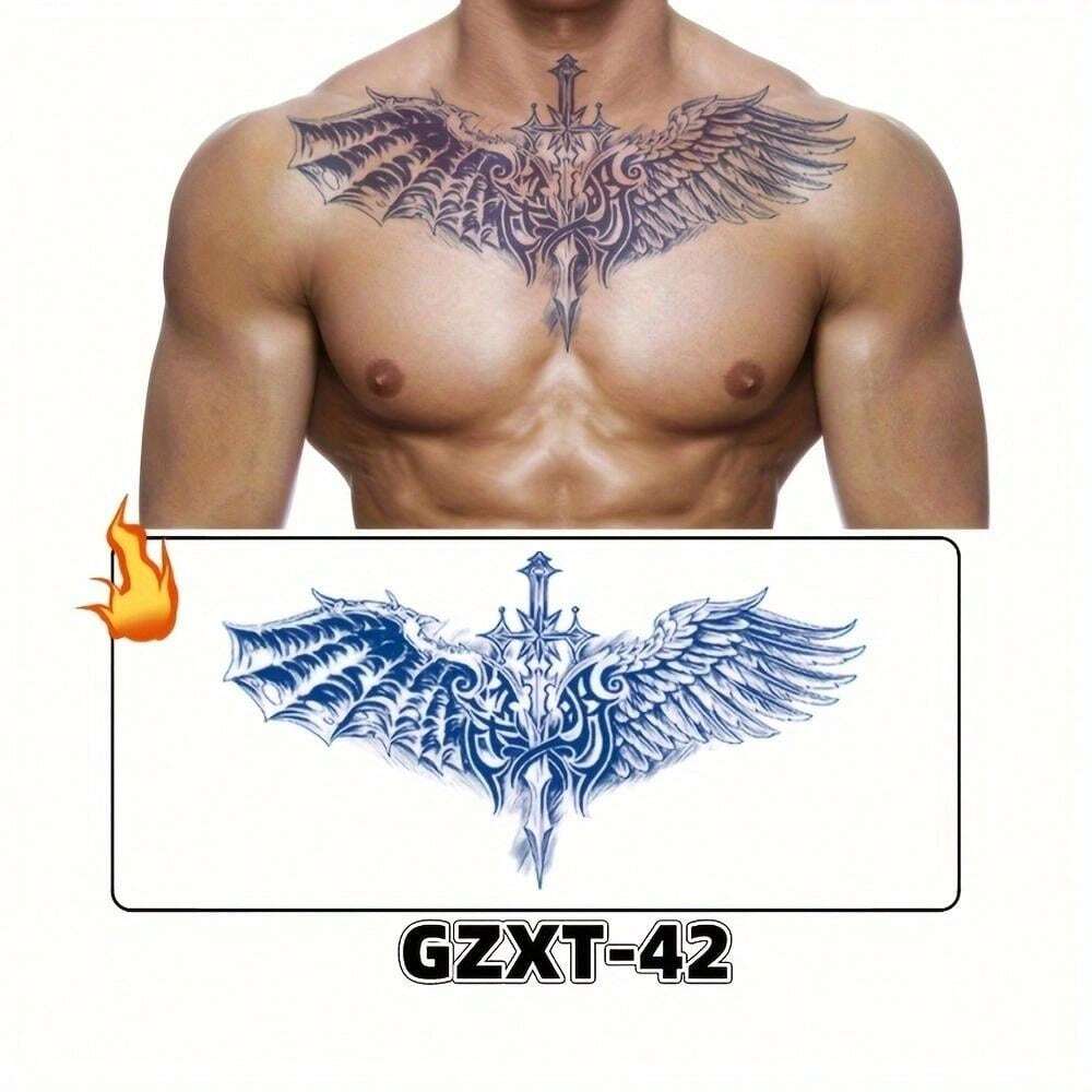 2 Sheets Semi Permanent Tattoos For Men Adults, Large Realistic Long ...
