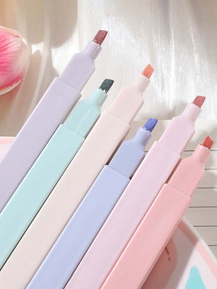 12/6pcs Morandi Aesthetic Square Highlighters Pens, Mild Soft Chisel ...