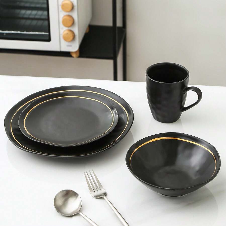 Stone Lain Clara Dinnerware Set Porcelain, Black, Service For 4, 16 ...