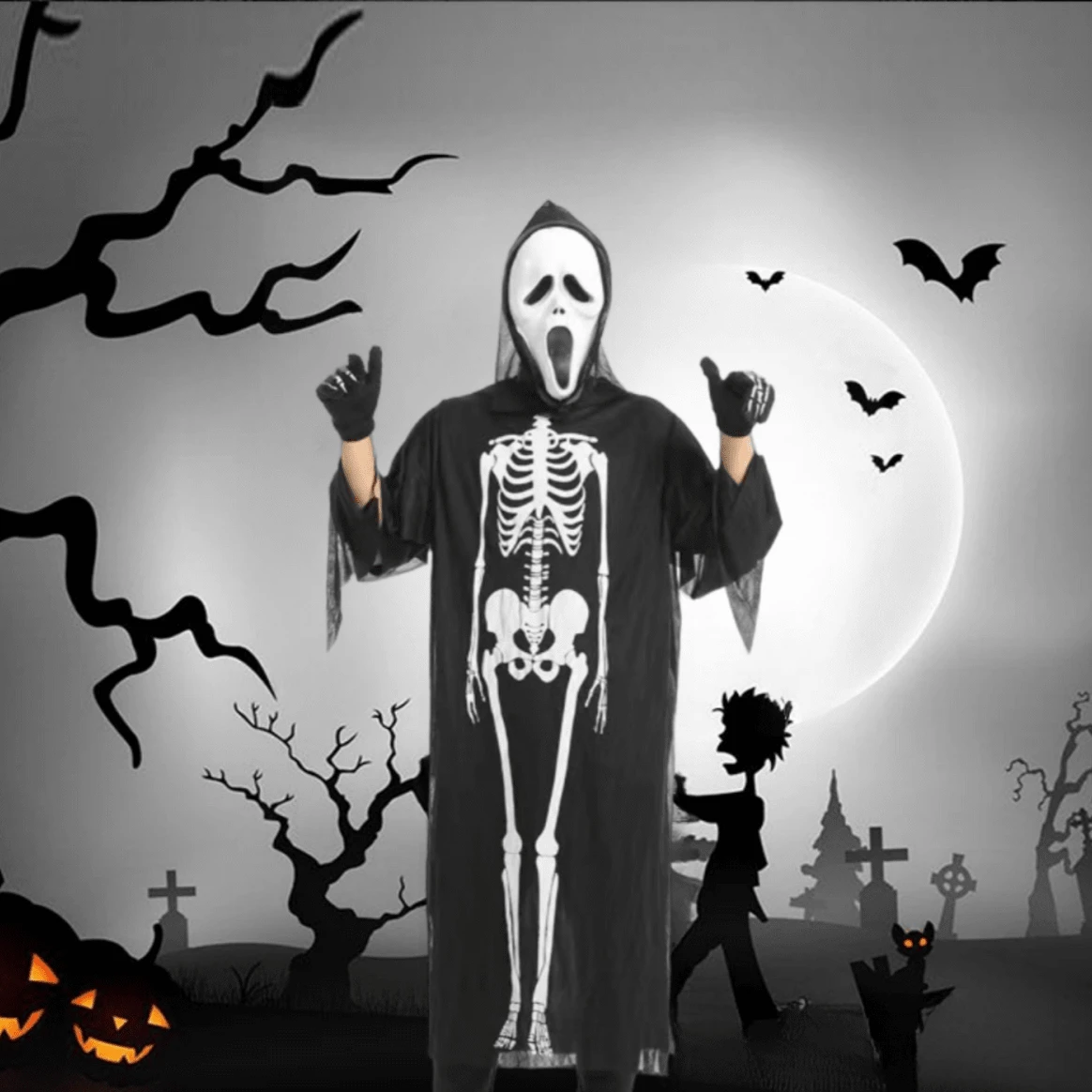 1set Adult Halloween Zombie Costume Skeleton Outfit Horror Scary Suit ...