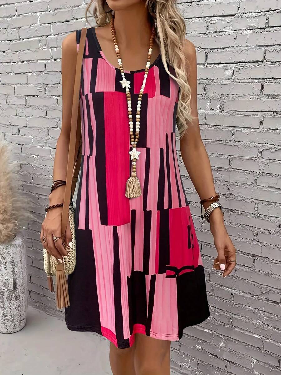 Spring&Summer Women's Geometric Pattern Sleeveless Dress For Summer ...