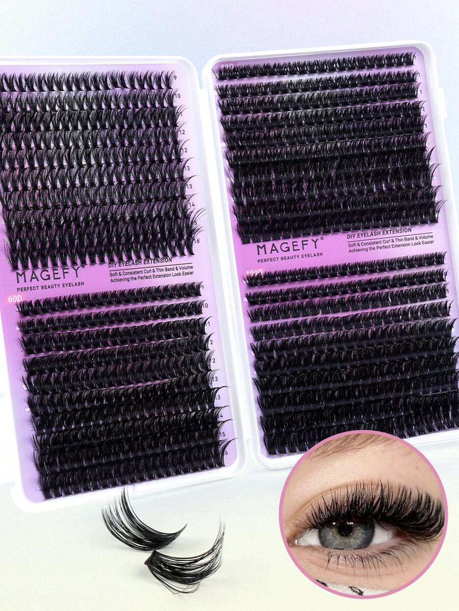 MAGEFY 800Pcs DIY Lash Extensions 40D 60D 80D 100D Cluster Eyelashes 9-18mm False Eyelash Cat ...