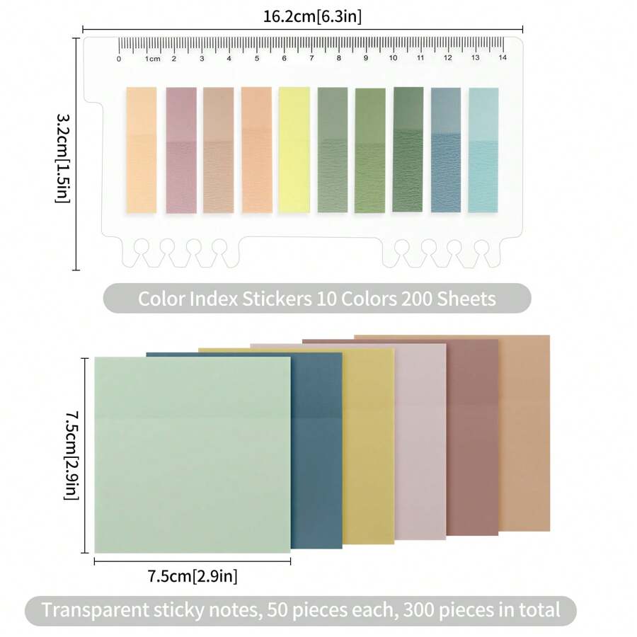 300PCS 6 Colors Transparent Sticky Tabs And 200 PCS Index Tabs, Clear ...