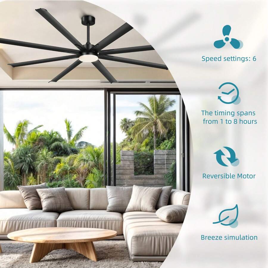 96 Inch Ceiling Fans With LED Light And Remote 6 Speed Reversible Quiet ...