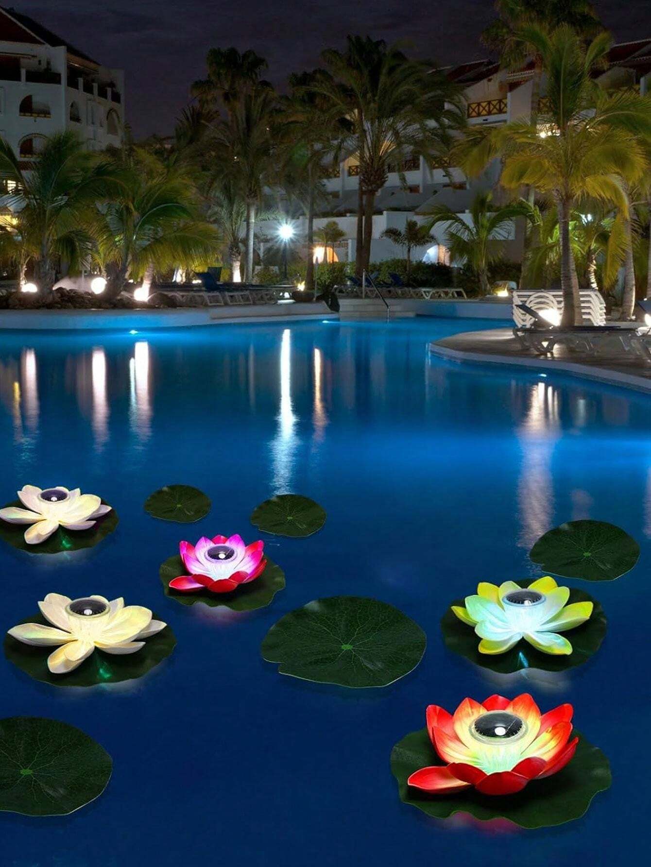 Luz solar flotante con forma de flor de loto LED para piscina, estanque ...
