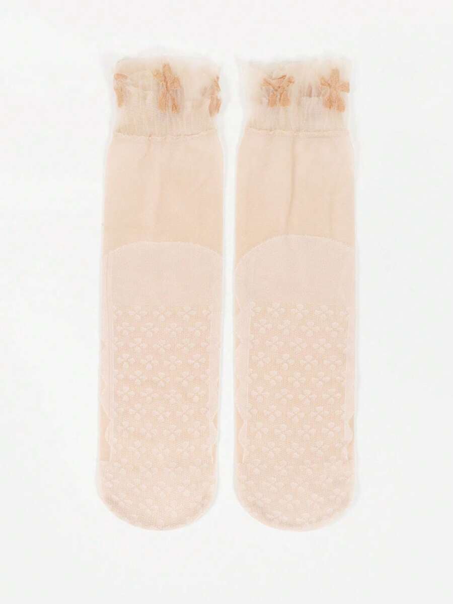 10pairs Ultra-Thin Lace Trim Clover Jacquard Sheer Hosiery Summer Skin ...