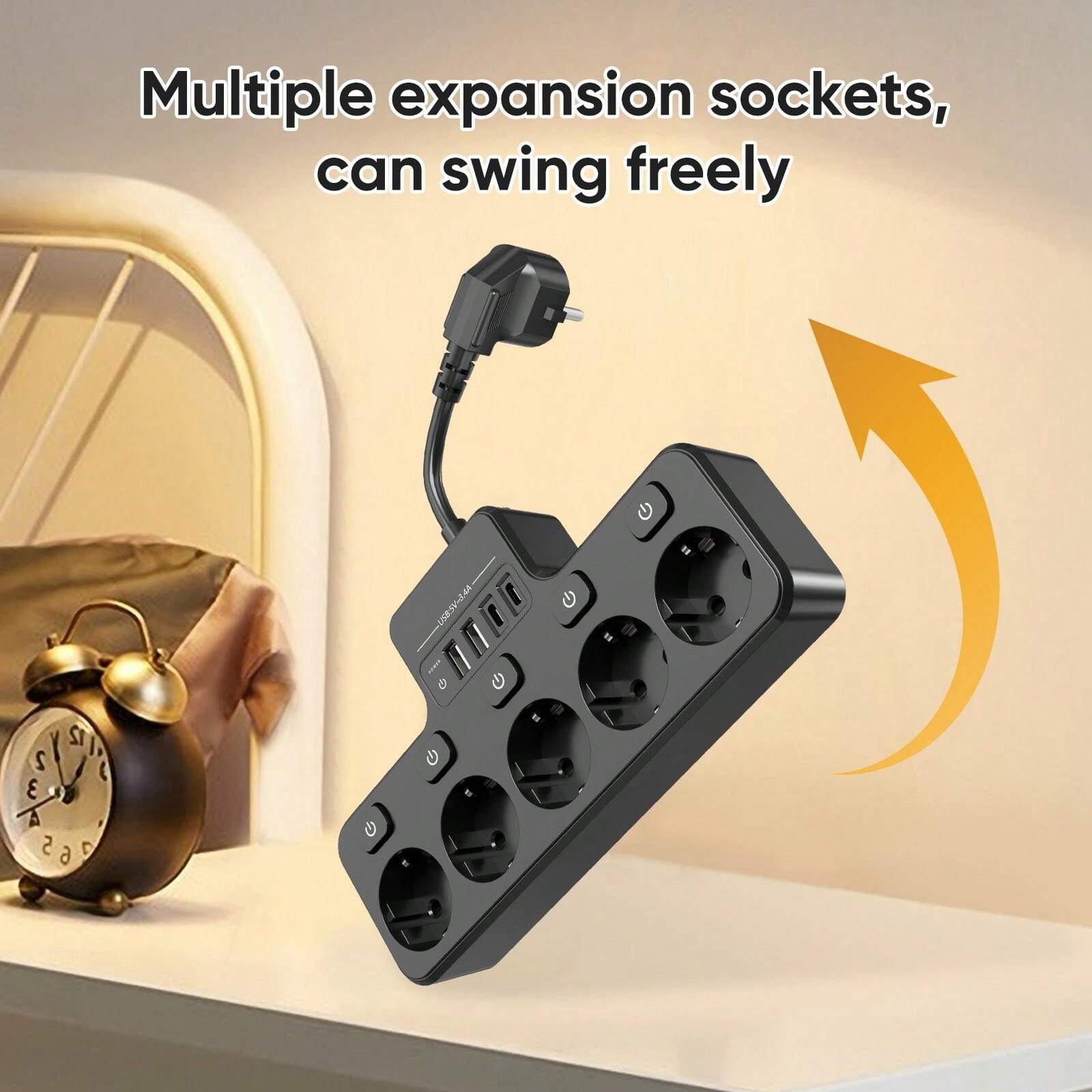 Multiple Socket, Wall Socket With 5 Oulet 2 USB-A And 2 USB-C Ports, 9 ...