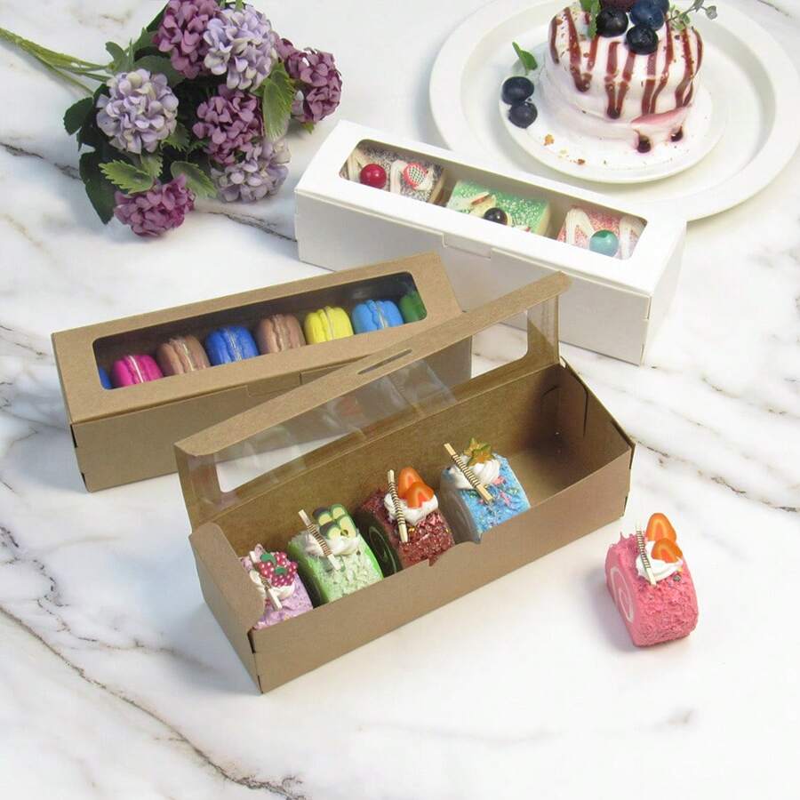 100PCS-200PCS Macaron Boxes Flip Window PVC Pastry & Dessert Packaging ...