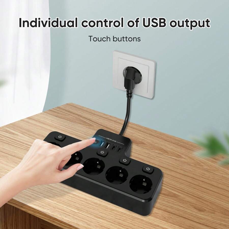 Multiple Socket, Wall Socket With 5 Oulet 2 USB-A And 2 USB-C Ports, 9 ...