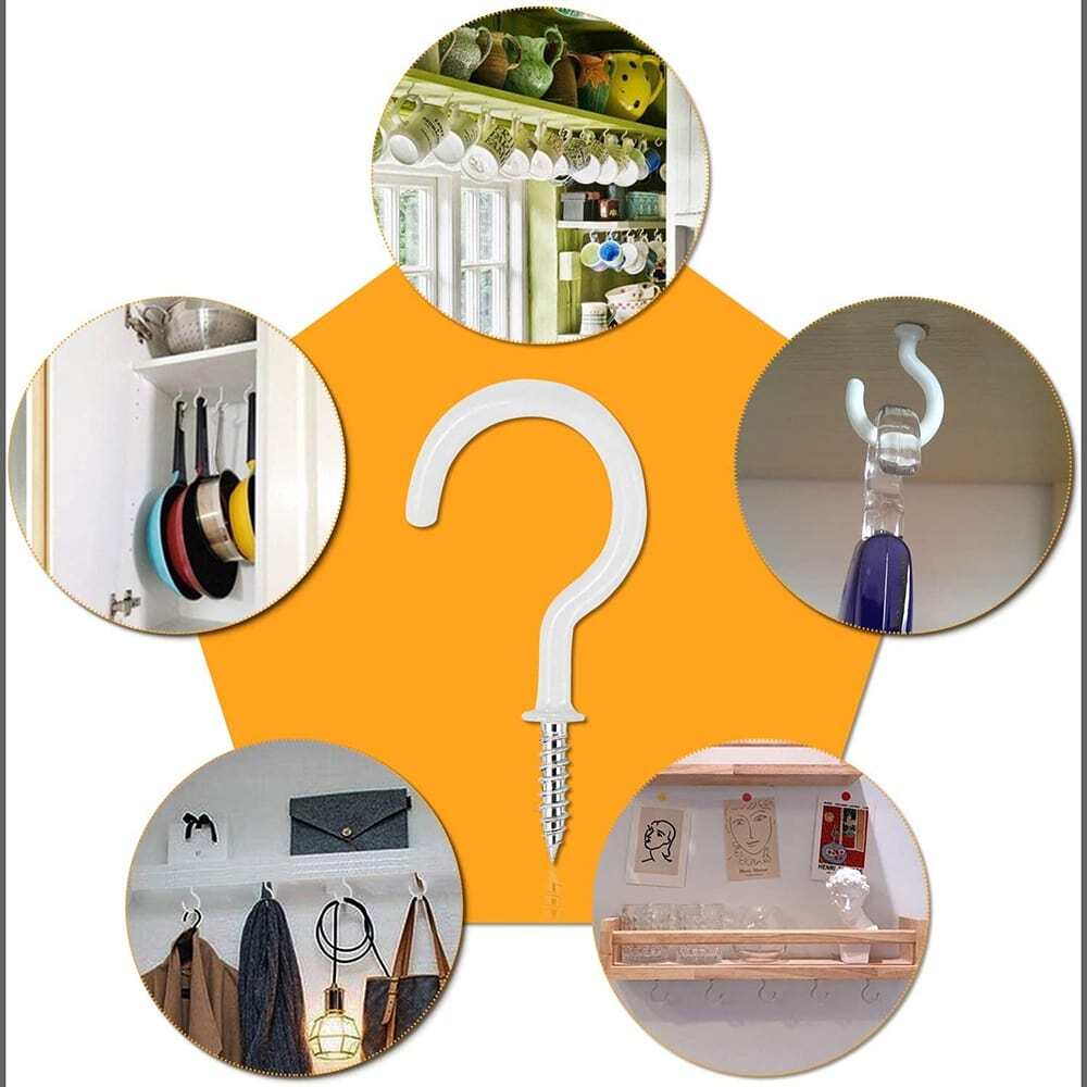 18pcs Vinyl Coated White Ceiling Hooks, Question Mark Shaped Hook ...