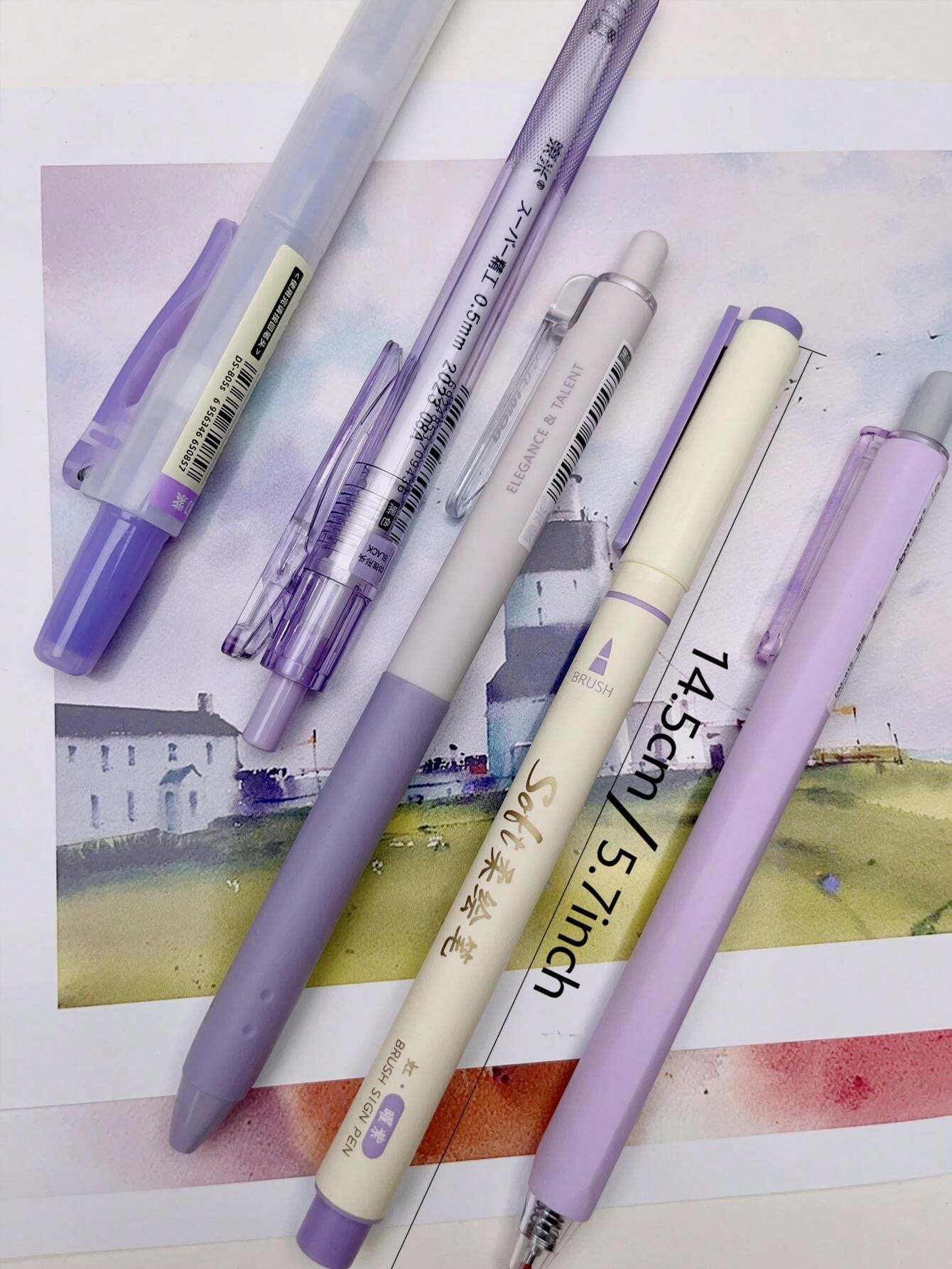 6 pièces Stylos-gel violets classiques, encre noire lisse de 0,5 mm ...