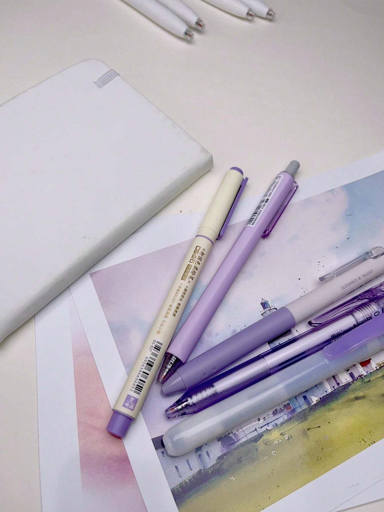 6 pièces Stylos-gel violets classiques, encre noire lisse de 0,5 mm ...