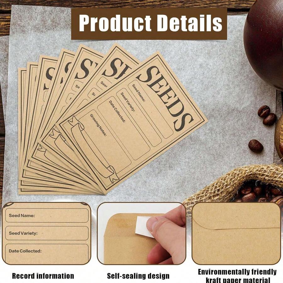 50pcs Kraft Paper Envelopes, Seed Envelopes, Self-Adhesive Seed Seal ...