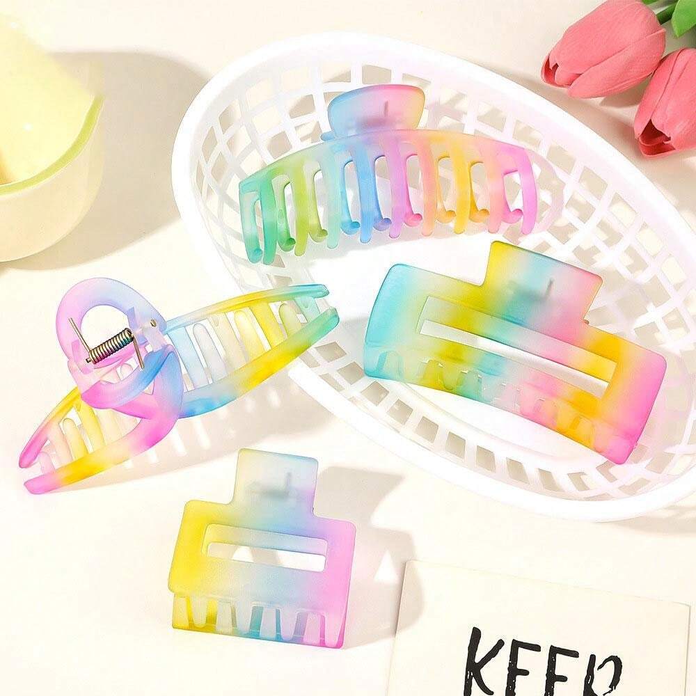 4 Packs Of Large Hair Clips With Gradient Candy Color Square Hair Clips ...
