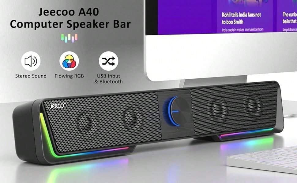 Jeecoo A40 PC Speakers Computer Sound Bar For Desktop Monitor Laptop ...