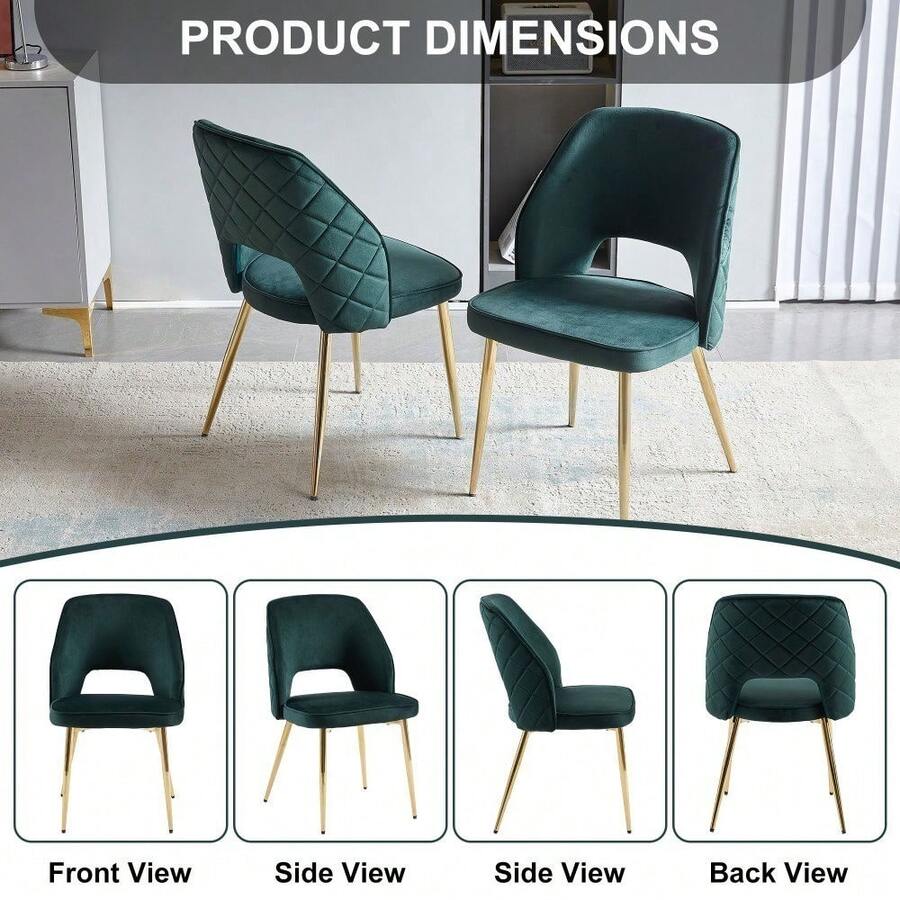 Dark Green Velvet Dining Chairs With Metal Legs And Hollow Back ...